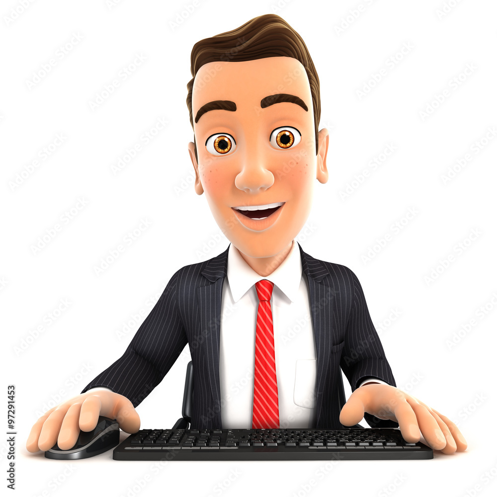 3d businessman looking at his computer Stock-Illustration | Adobe Stock