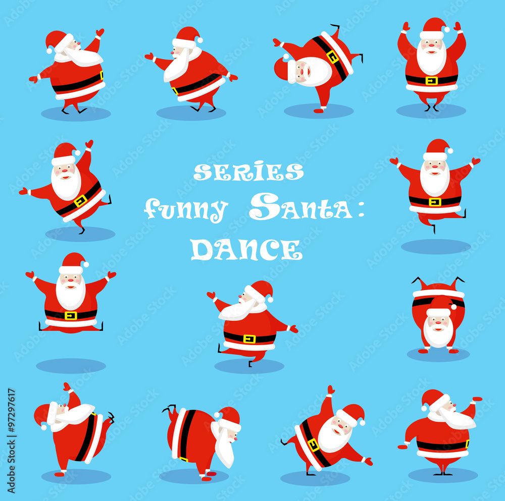 Vector set design elements funny dancing Santa Claus different ...