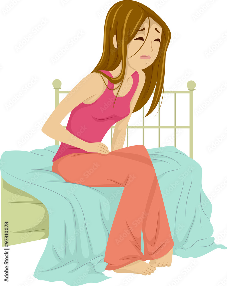 Teen Girl Menstrual Cramps Crouching Stock Vector | Adobe Stock