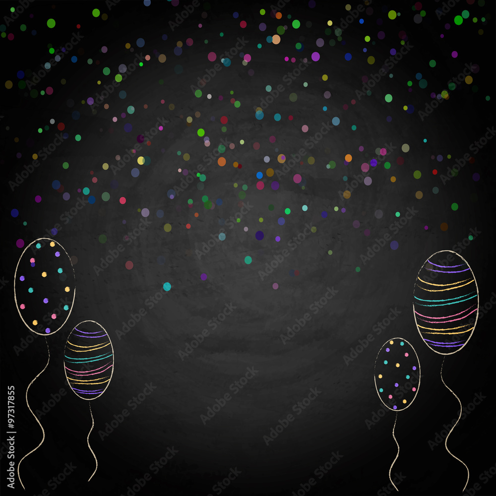 Chalkboard background with drawing balloons and confetti Stock Vector ...