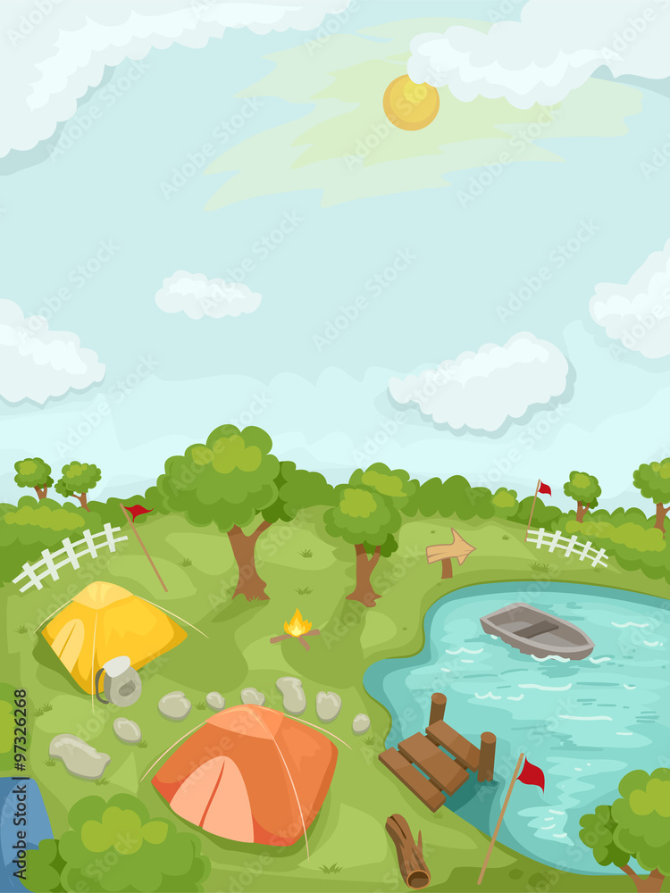 Summer Camp Scene Stock Vector | Adobe Stock