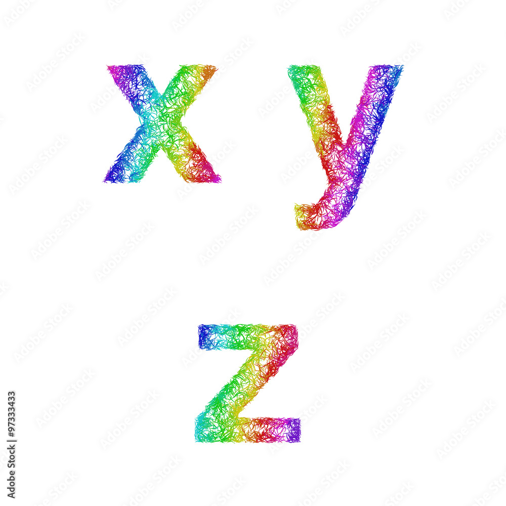 Rainbow sketch font set - lowercase letters x, y, z Stock Vector ...