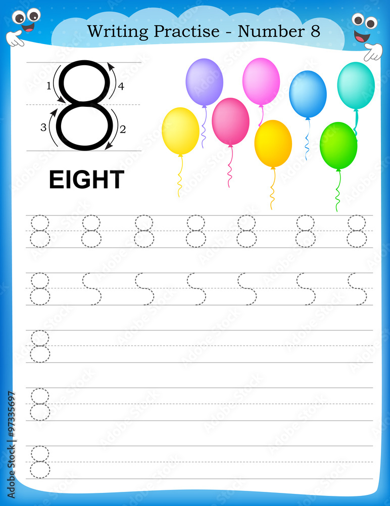 Writing practice number eight Stock 벡터 | Adobe Stock
