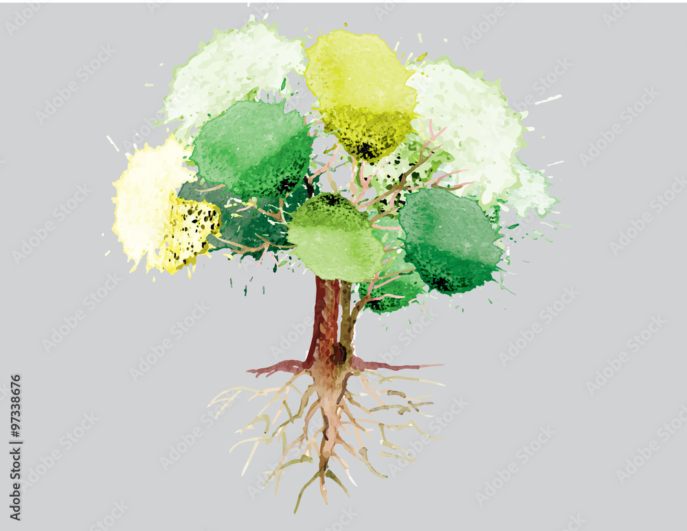 Oak tree with roots ,watercolor vector brush design Stock Vector ...