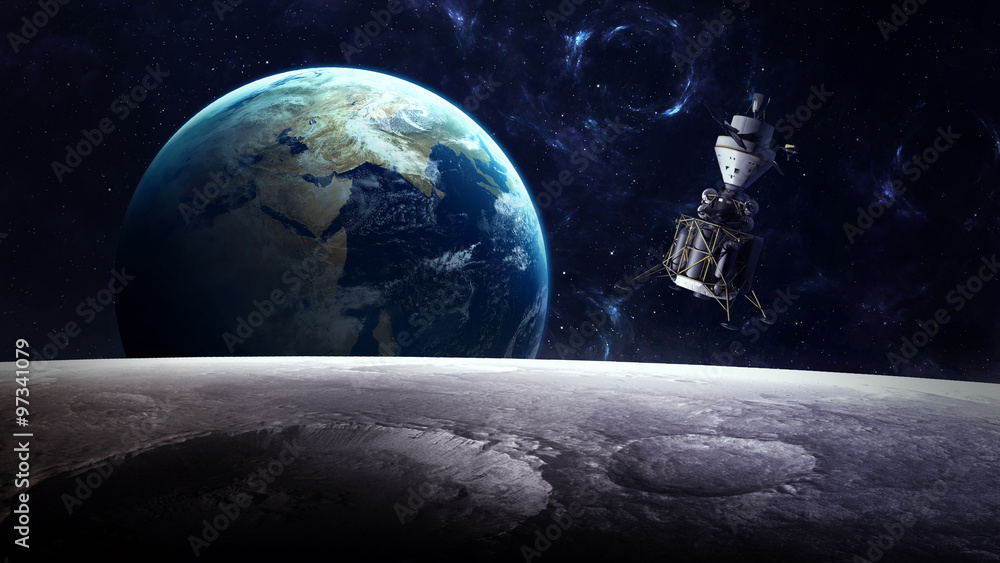 High Resolution Planet Earth view from the moon surface. Elements of ...