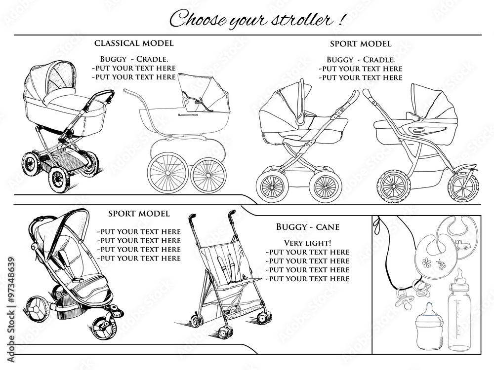 graphic hand drawn prams Stock Vector | Adobe Stock