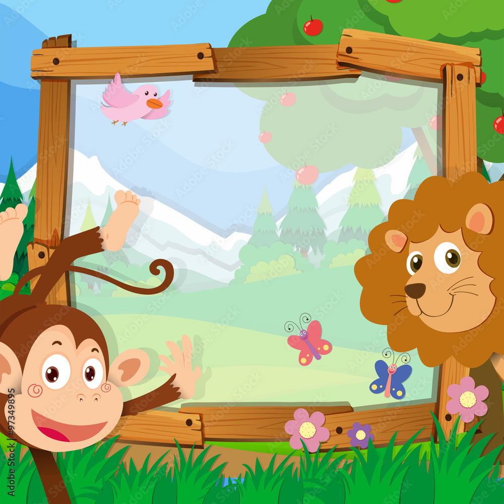 Border design with wild animals Stock Vector | Adobe Stock