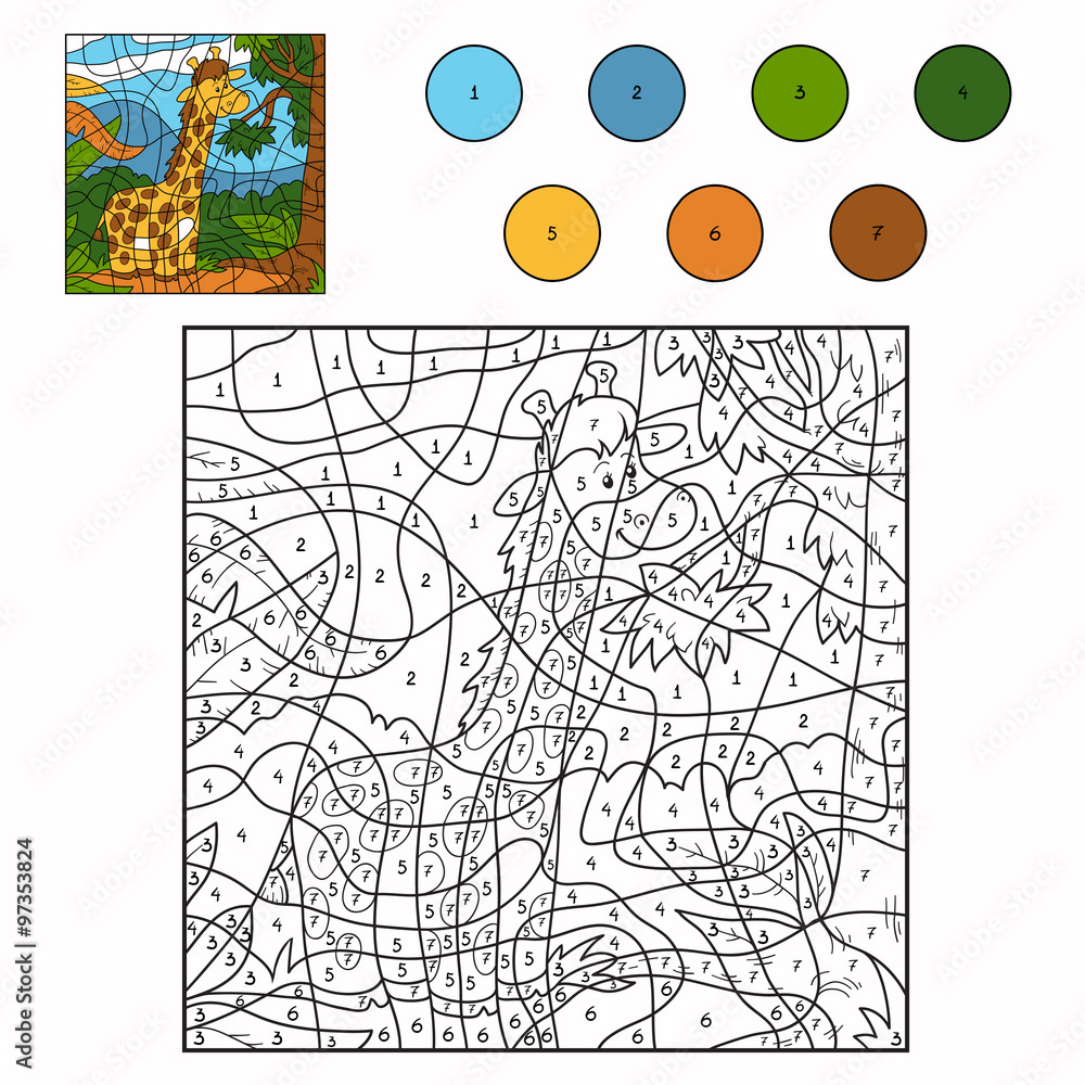 Color by number (giraffe) Stock Vector | Adobe Stock
