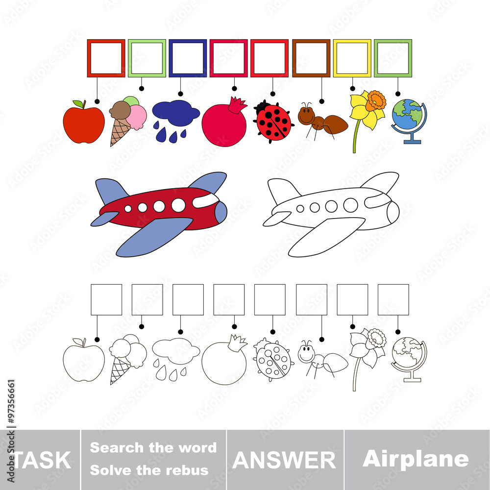 Vector game. Search the word. Find hidden word Airplane Stock Vector ...