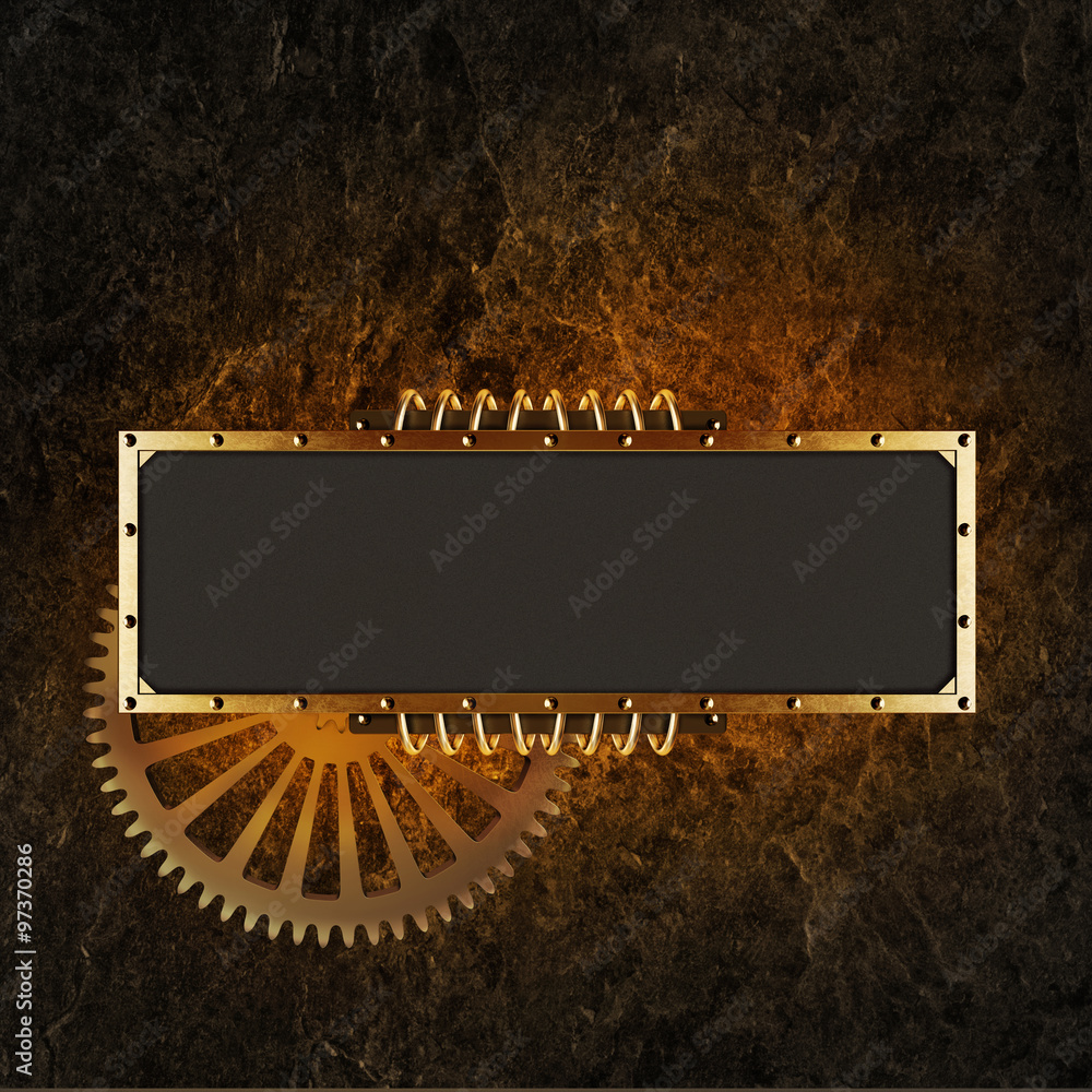 Stylized golden mechanical steampunk gear collage. Made of metal frame ...