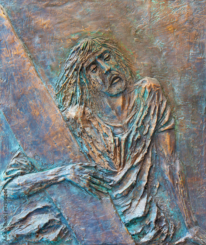 Rome - The Jesus falls the second time bronze relief Stock Photo ...