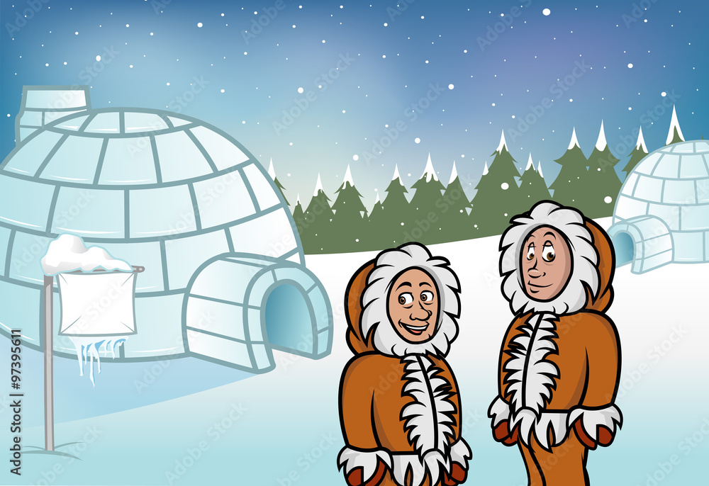 cartoon vector illustration of Eskimos and an igloo Stock Vector ...
