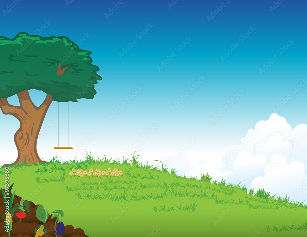 cartoon vector illustration of a yard with a background Stock Vector ...