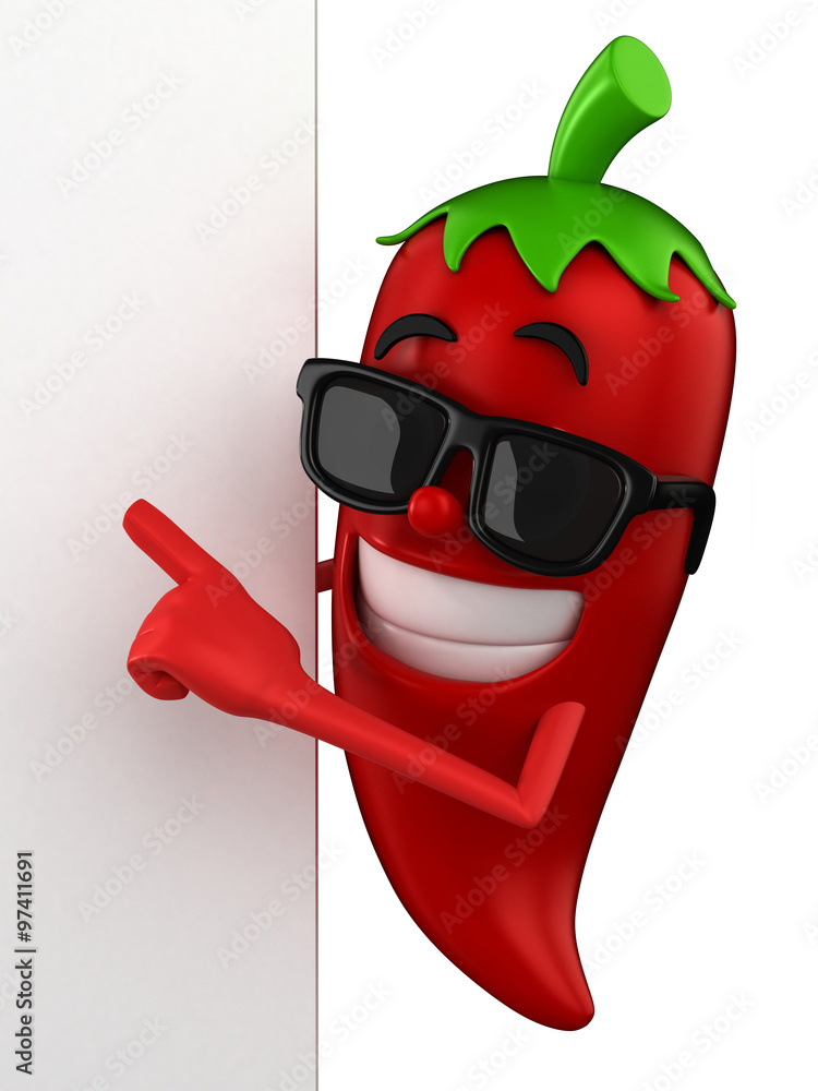 3d render of a chili presenting on a white blank board wearing ...