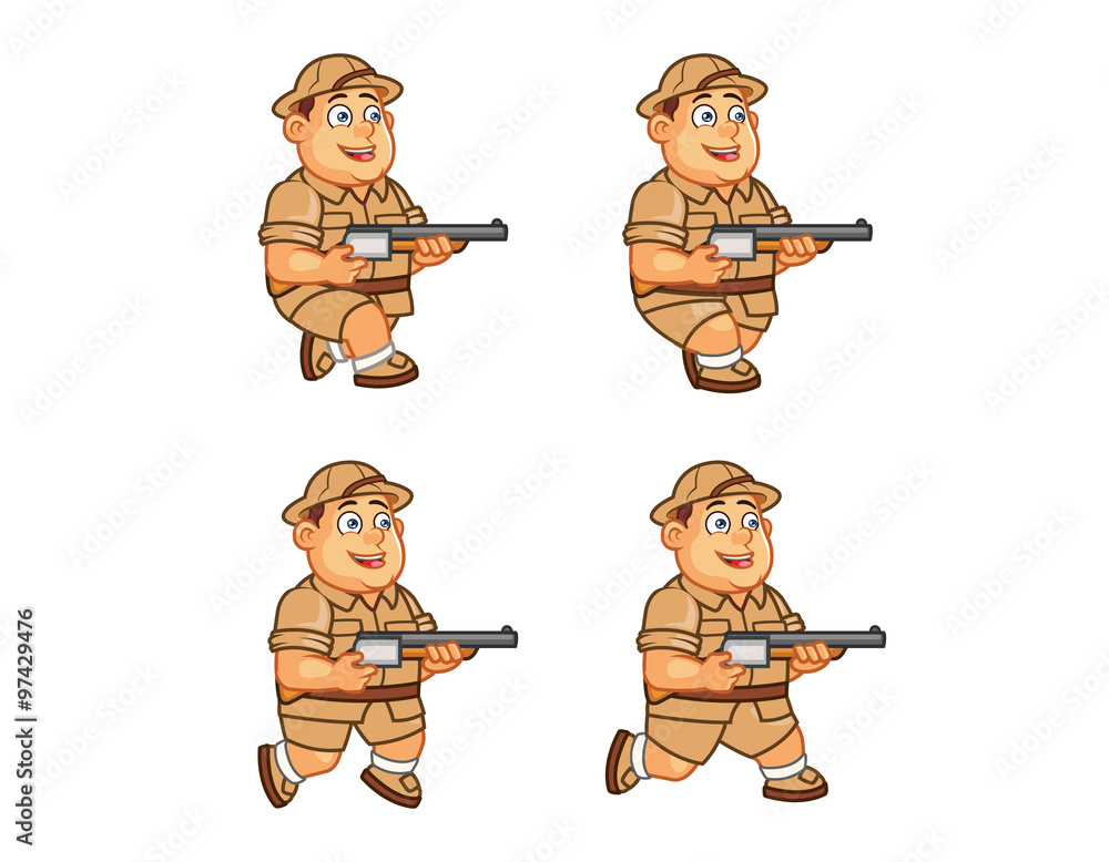 Vector Illustration of Fat Boy Safari Hunter Animation Sequence for ...