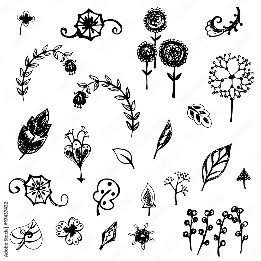nature flower and leaves vector symbol free hand drawing Stock Vector ...