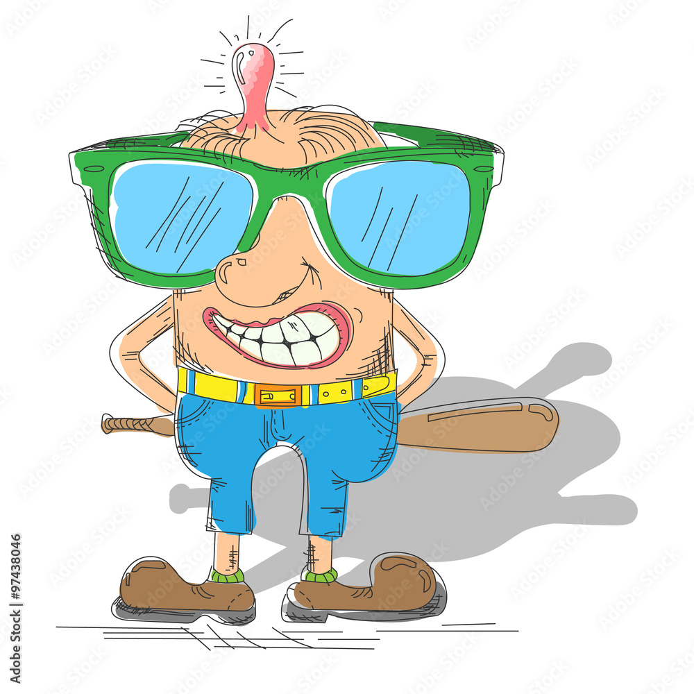 Cartoon hooligan with a baseball bat Stock Vector | Adobe Stock
