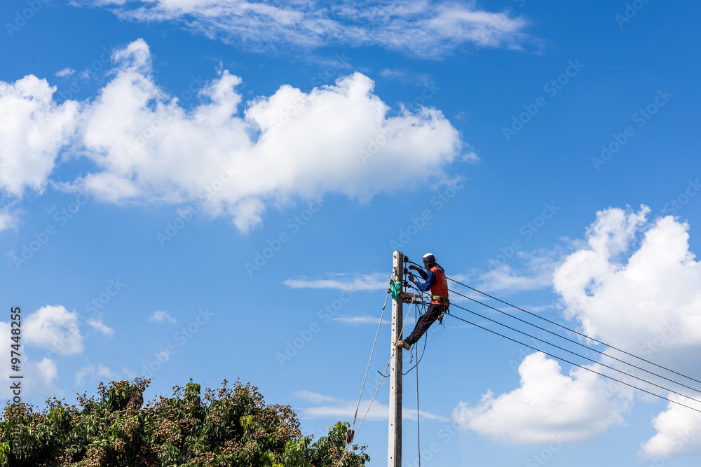 electric pole for install new cable on light poles Stock Photo | Adobe ...