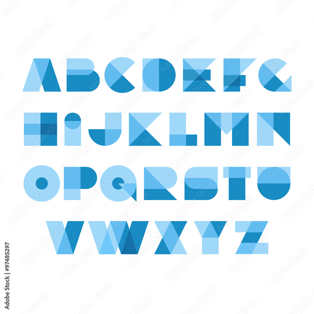 Geometric shapes font alphabet. Overlay transparent style letter Stock ...