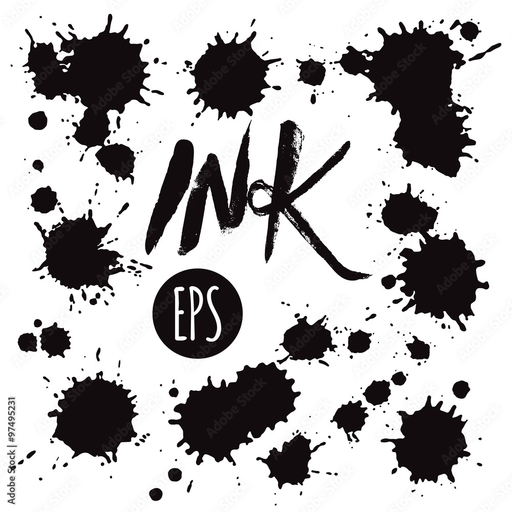 Set of black ink blots vector illustration Stock Vector | Adobe Stock