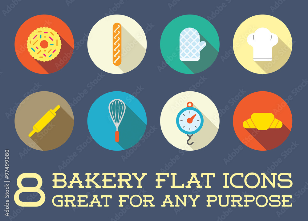 Set of Vector Bakery Pastry Elements and Bread Icons Illustration can ...