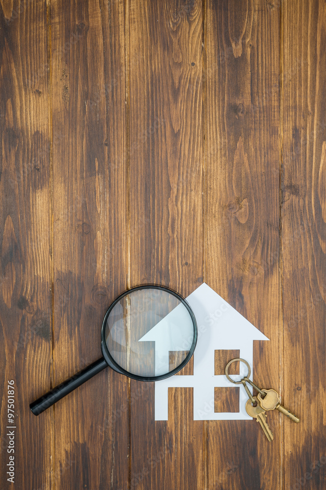 paper house and key with Magnifying Glass, House hunting Stock Photo ...