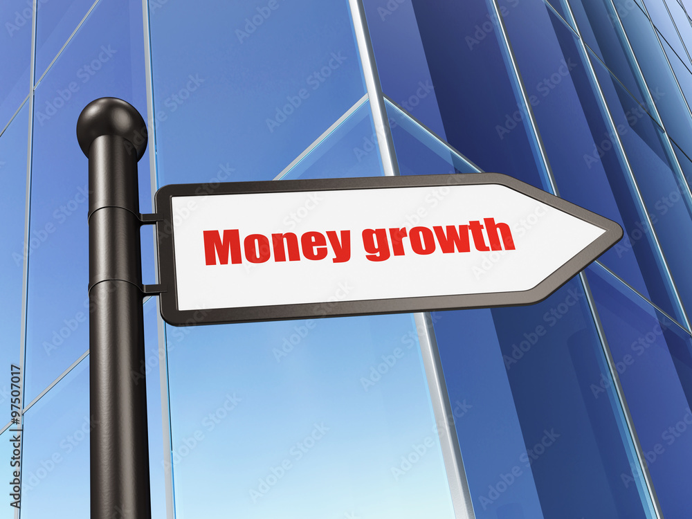 Currency concept: sign Money Growth on Building background Stock ...