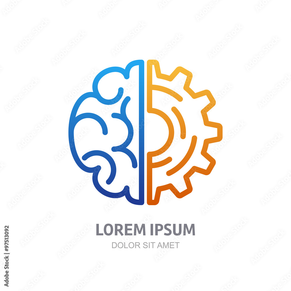 Vector logo icon with brain and gear cog. Stock Vector | Adobe Stock