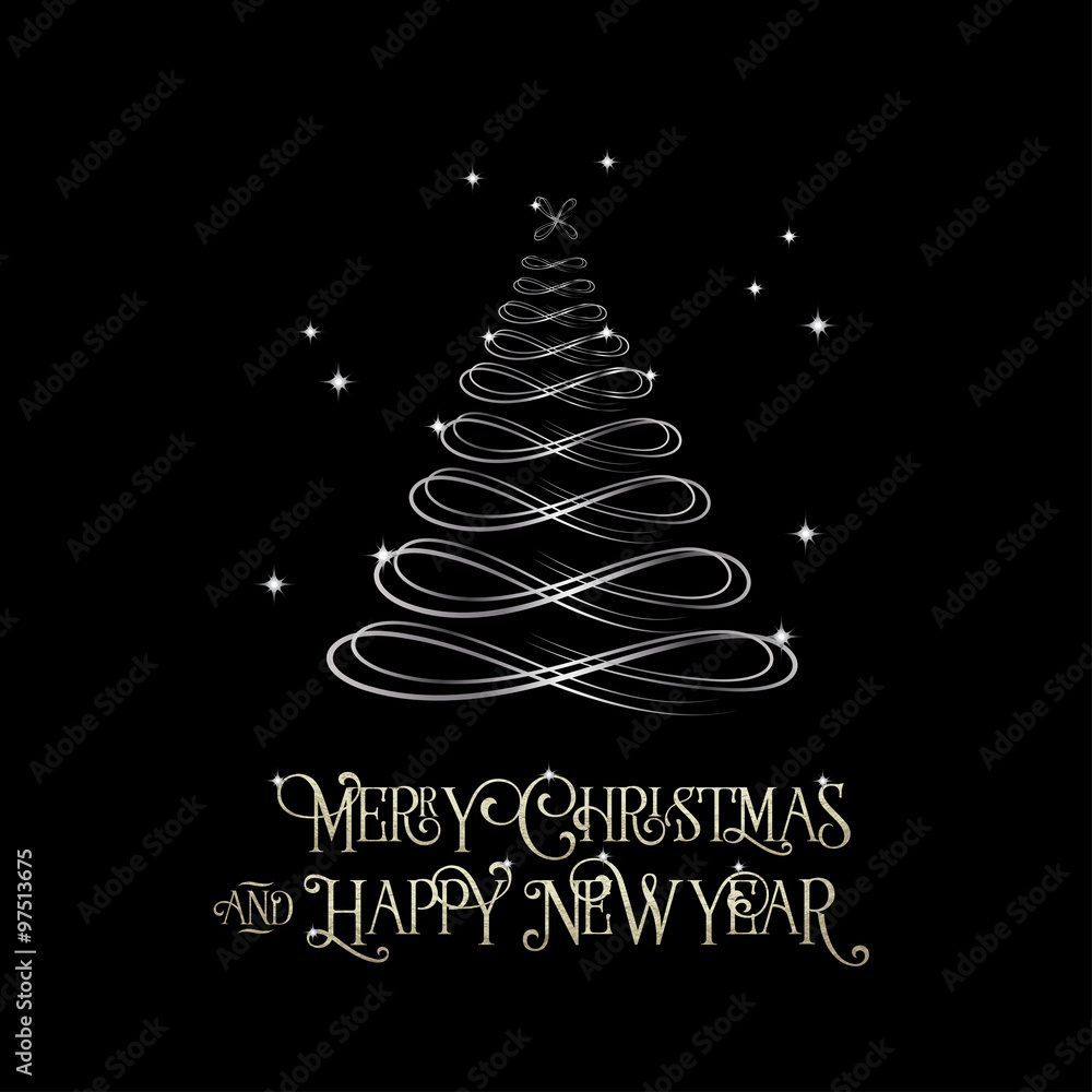 Merry Christmas and Happy New Year typography calligraphy text vintage ...