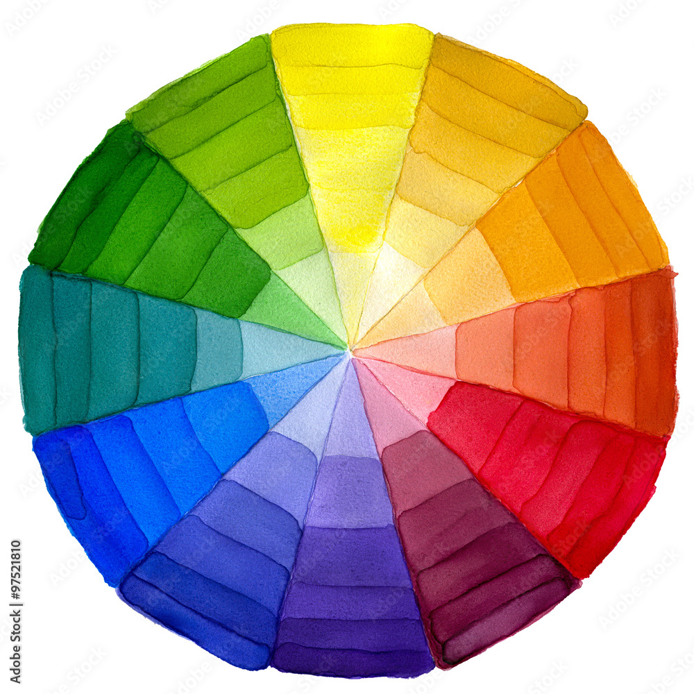 Colorful wheel with shade of colors. Watercolor illustration. Isolated ...