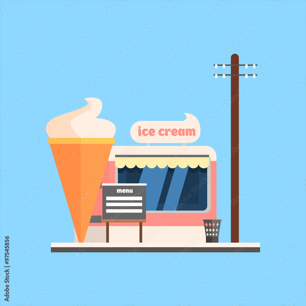 Ice Cream Shop Front. Vector Illustration Stock Vector | Adobe Stock