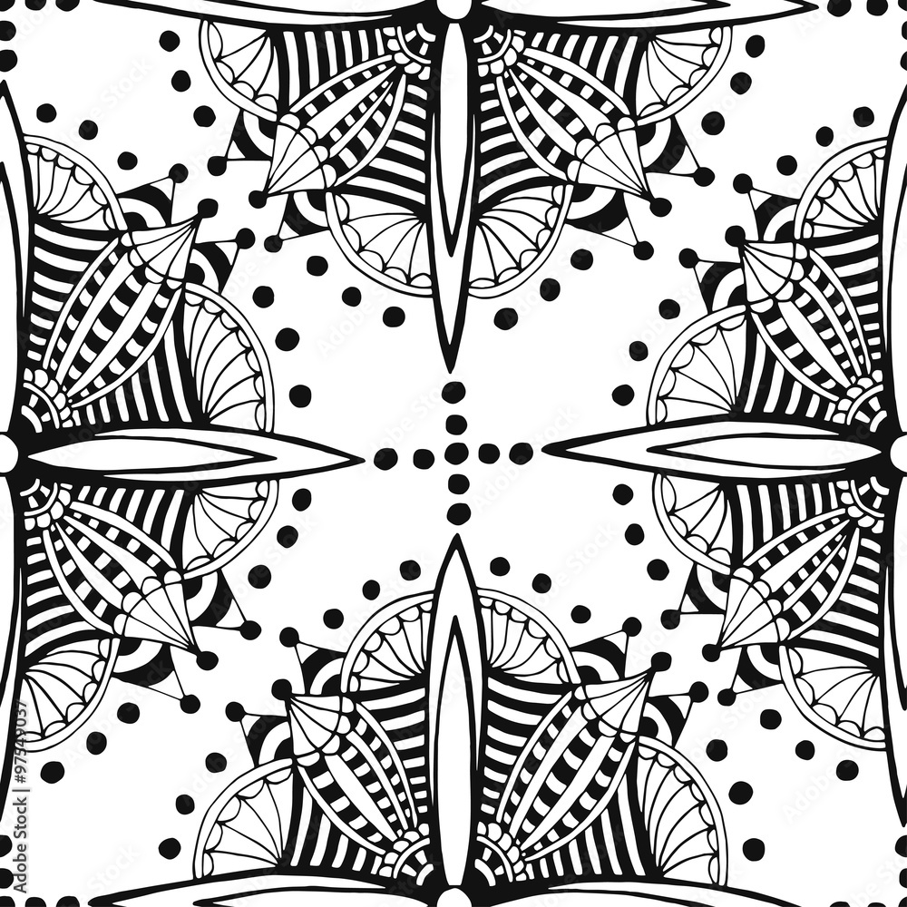 Zentangle seamless pattern. Black and white coloring page. Stock Vector ...