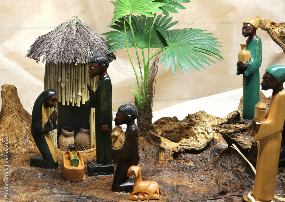 african nativity scene with baby jesus joseph and mary in a hut Stock ...