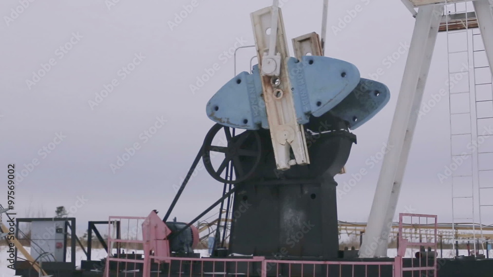 Crank mechanism close-up. Oil and gas industry . Work of oil pump jack ...