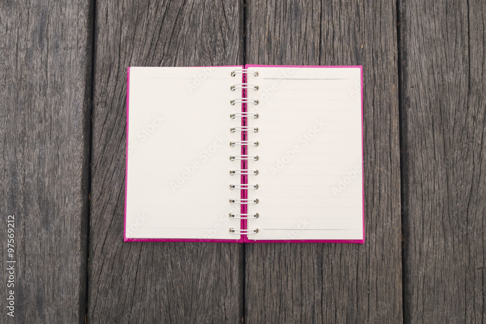 Opened white page of blank realistic spiral notepad notebook on wood ...