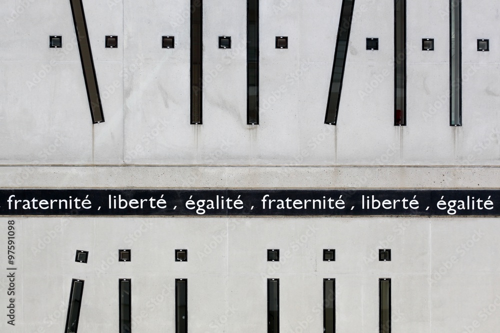Liberty, Equality, and Fraternity on a wall, the motto of the french ...