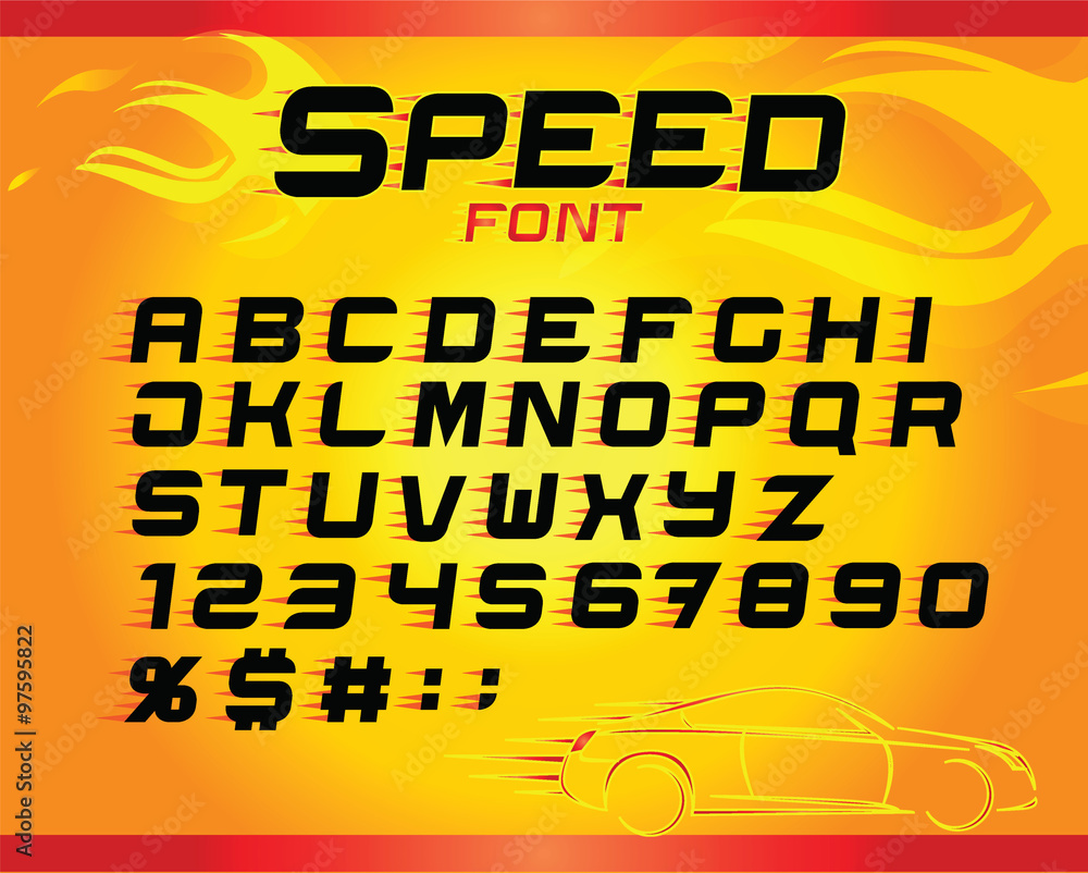 Fast speed english alphabet letters, numbers, symbols for your design ...