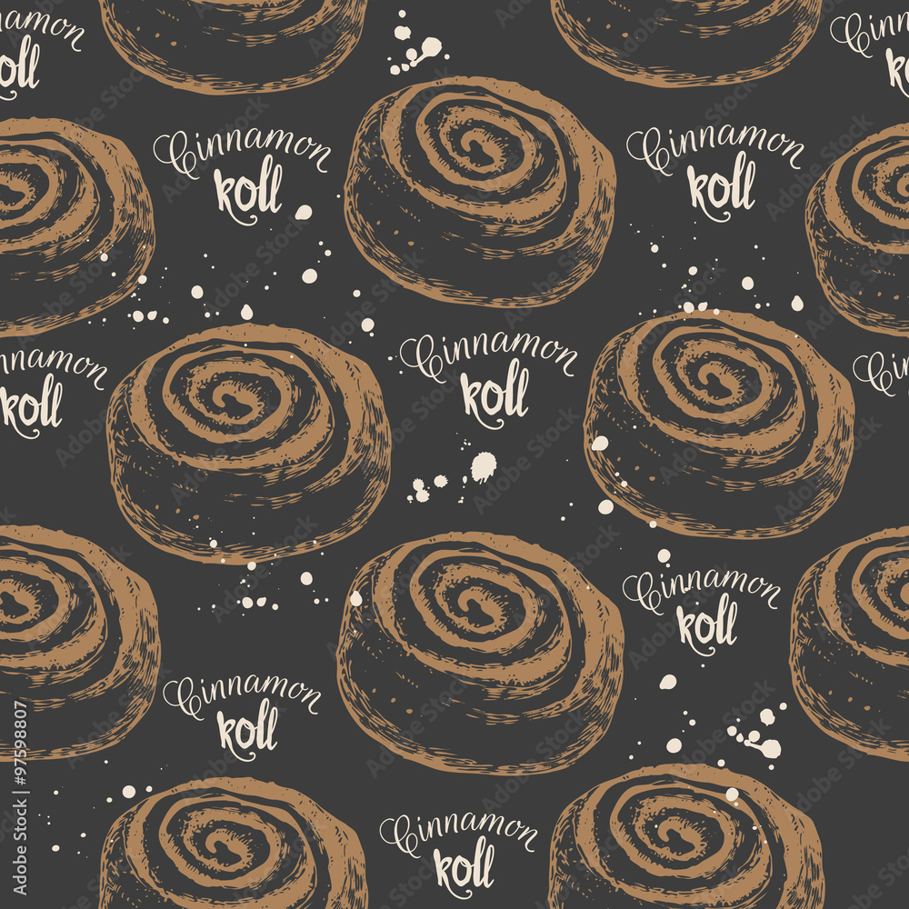 Seamless food background with cinnamon roll. Fresh organic food. Stock ...