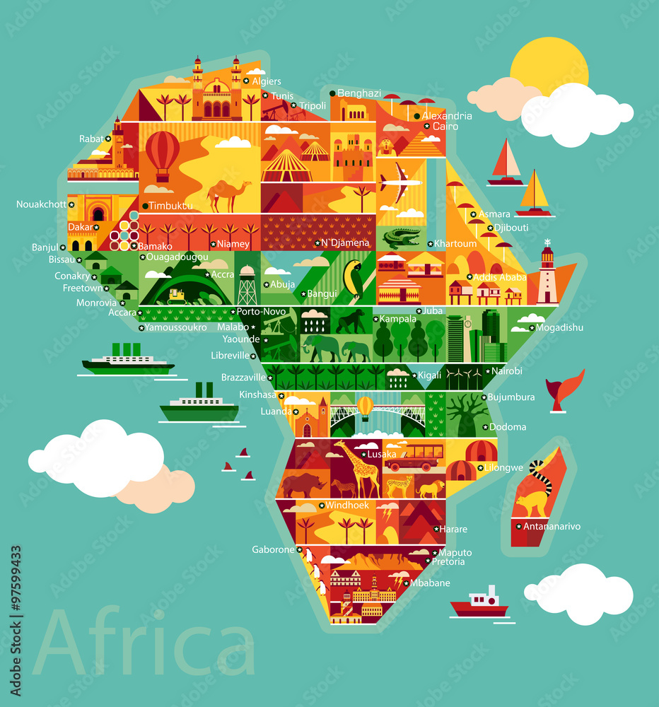 Cartoon map of Africa Stock Vector | Adobe Stock