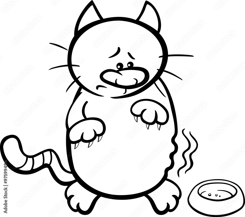 hungry cat coloring book Stock Vector | Adobe Stock