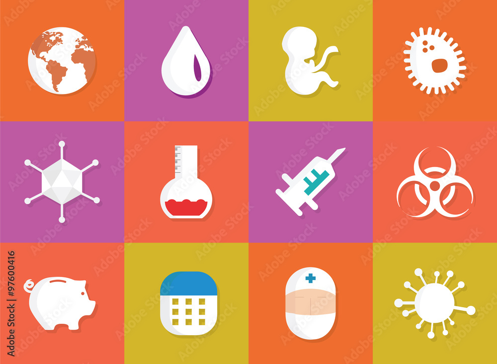 Immunization and vaccination medical icons. Epidemiology and infections ...