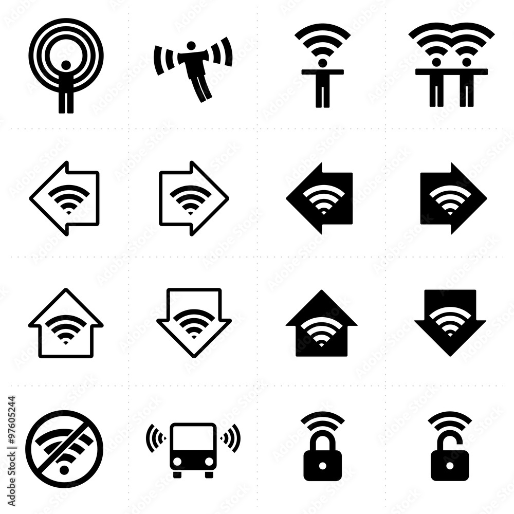 WiFi wi-fi theme icons collection Wireless access icons and directional ...