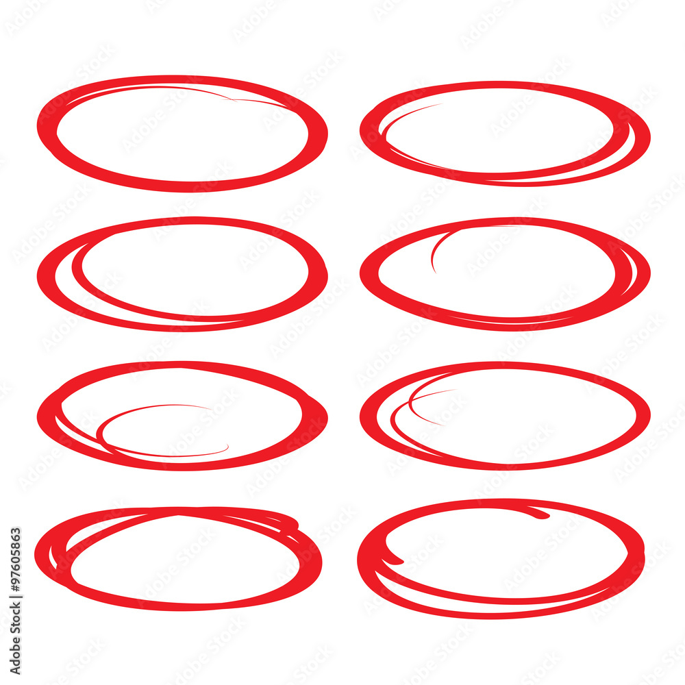 Red oval and circle marker set. Collection of highlight shapes. Stock ...