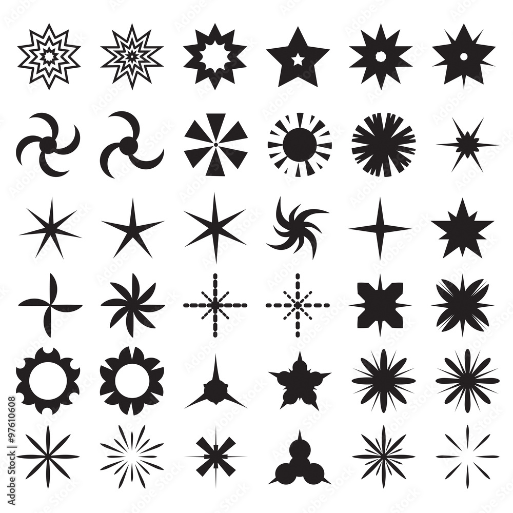 Vector set of sparkle lights stars. Sparkles with rays, explosion ...