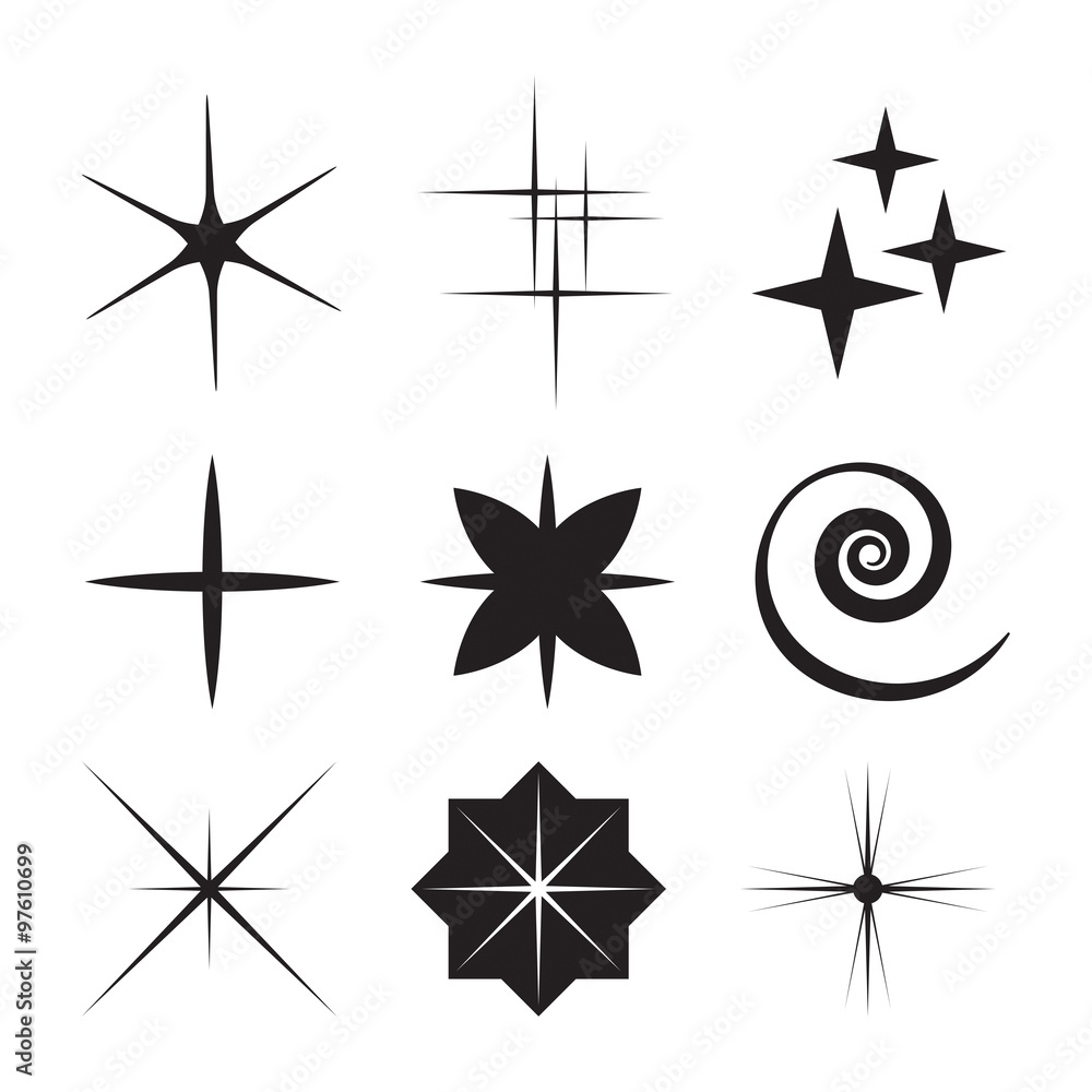Sparkles black symbols set, sparkle and starburst symbols collection ...