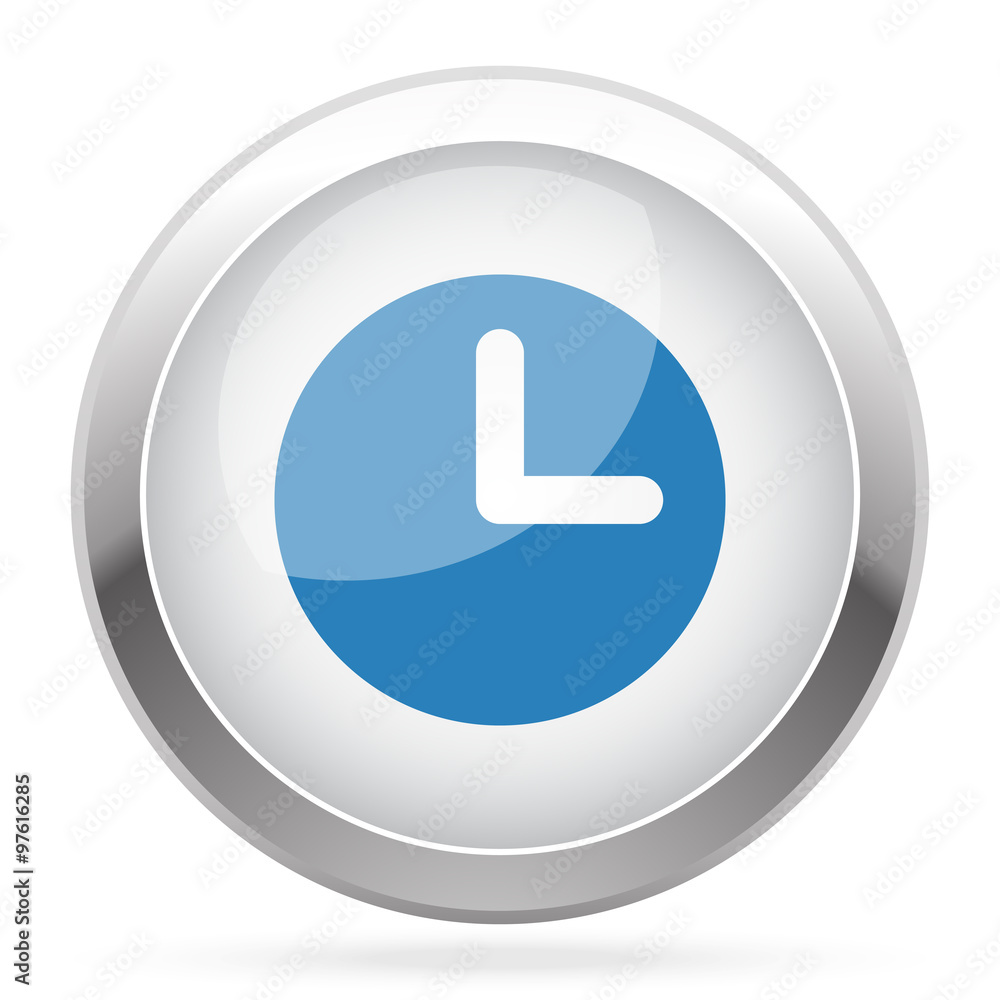 Blue Clock icon on white glossy chrome app button Stock Vector | Adobe ...