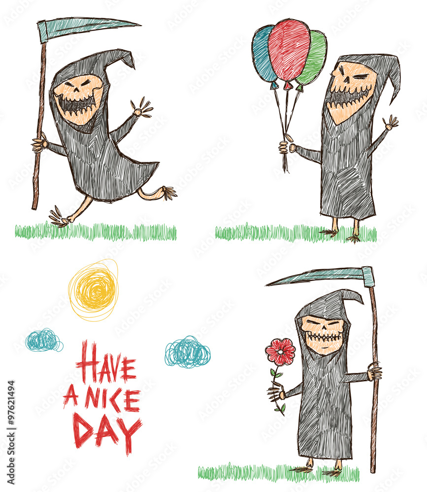 Vector cartoon image of three funny children's pictures of deaths in ...