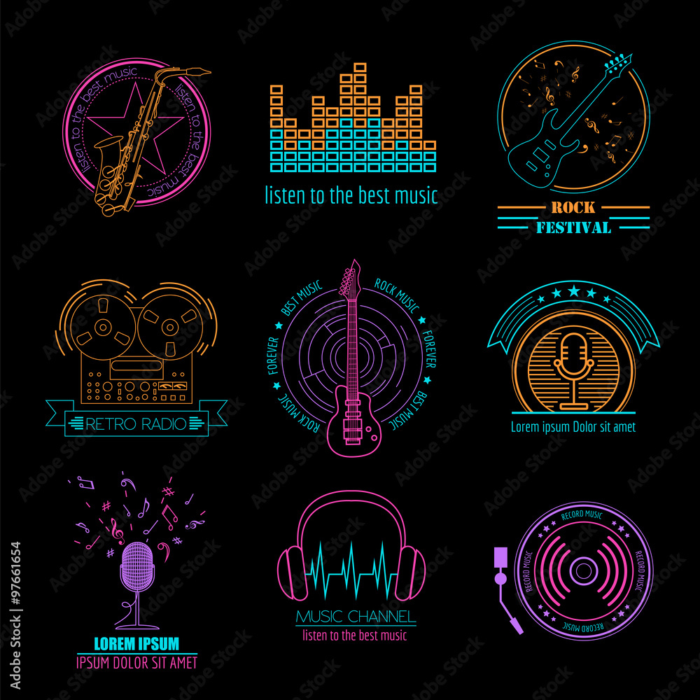 Musical instruments logos and badges. Graphic template Stock Vector ...