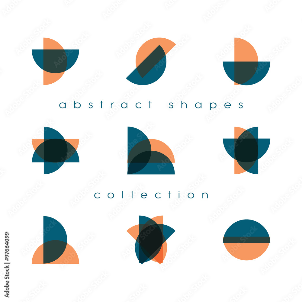 Set of abstract shape symbols with overlapping half circles. Signs ...