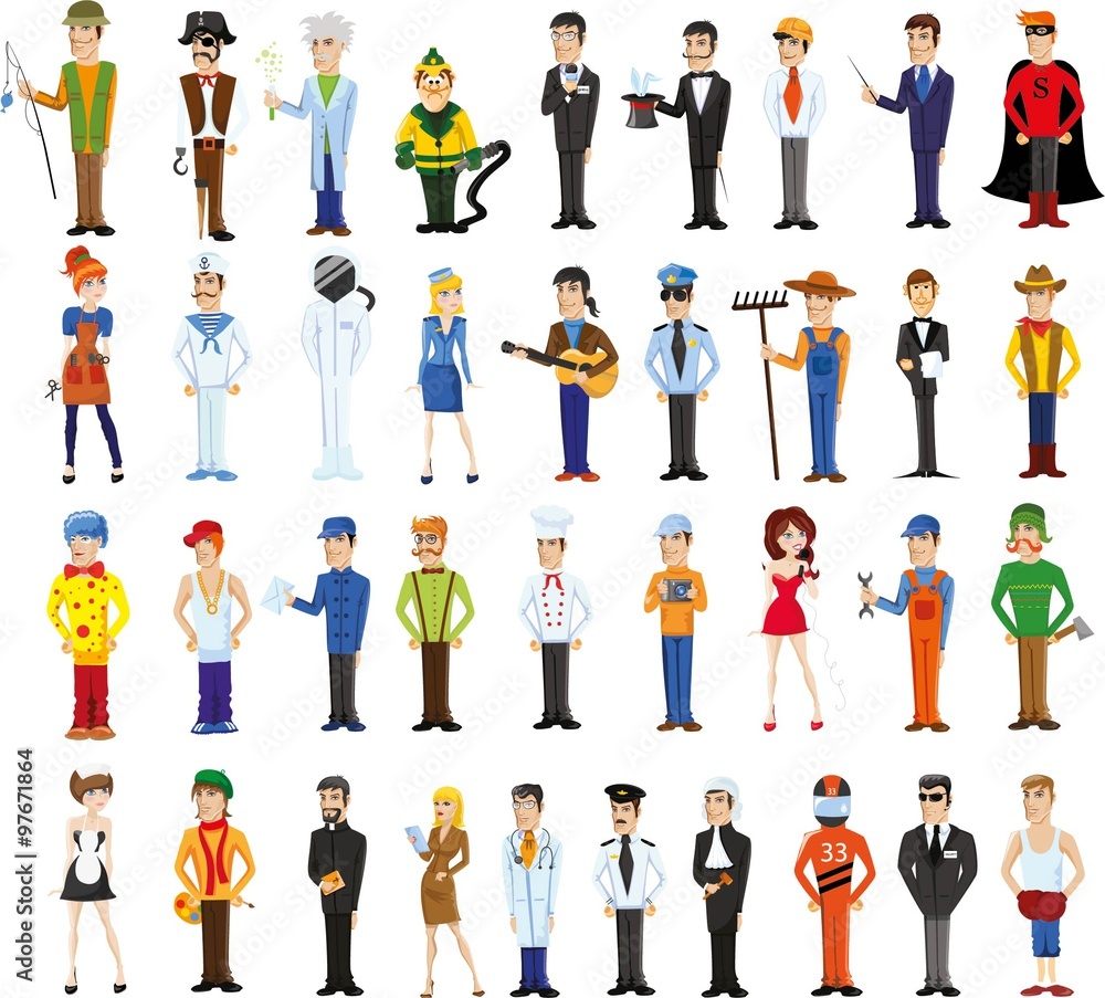 Cartoon vector characters of different professions Stock Illustration ...